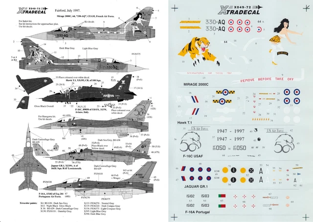 XTRADECAL 1/72 F-16C Fighting Falcon Mirage 2000C Hawk Jaguar (USAF/FAP ...