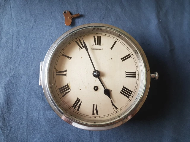 VINTAGE SHIPS MARINE Bulkhead Clock Chrome Buren Swiss Movement 20x6 cm ...