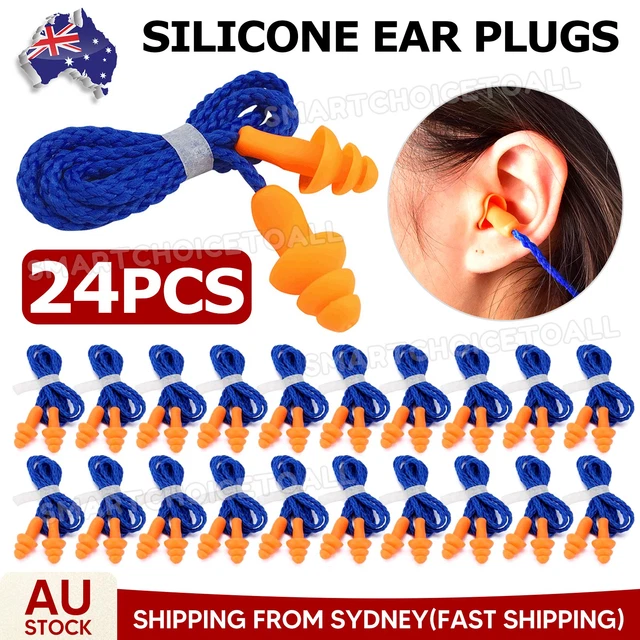 24X SILICONE SOFT Corded Ear Plugs Reusable Hearing Protect Safety ...