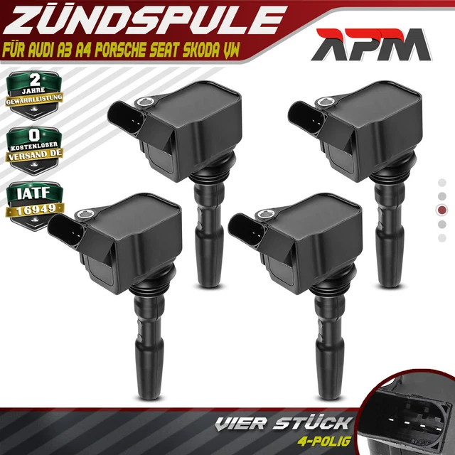 4X ZÜNDSPULE FÜR Audi A1 A3 A4 A5 A6 A7 A8 Q2 Q3 Q5 Q8 TT Porsche Seat ...