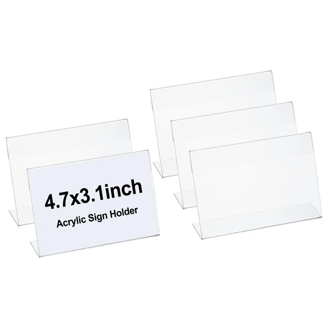 ACRYLIC SIGN HOLDER, 4.7x3.1inch 5Pack l Shape Plastic Paper Display ...
