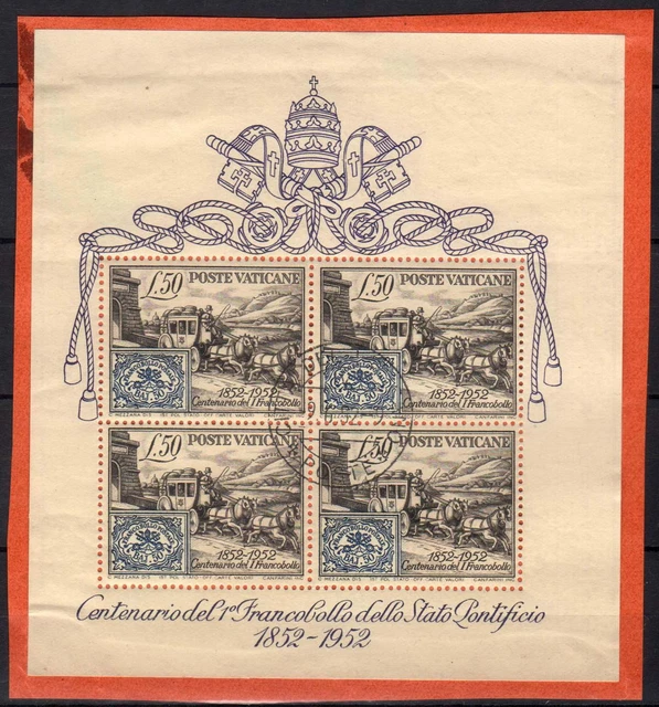 VATICANO 1952 FOGLIETTO Centenario primo Francobollo Pontificio USATO ...
