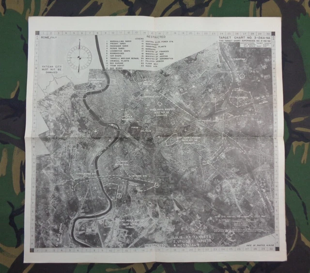 WW2 INTELLIGENCE BOMBING TARGET MAP of "ROME" (ITALY) USAAF "RESTRICTED ...