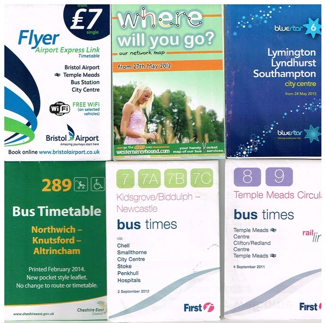 A SELECTION OF 6 A7 bus timetables First Bristol Somerset New Forest ...