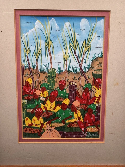 ORIGINAL HAITIAN FOLK Art Painting Signed B. Augard, Caribbean Naïve ...