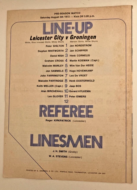1972-73 LEICESTER CITY v Groningen Friendly Football Programme £1.17 ...
