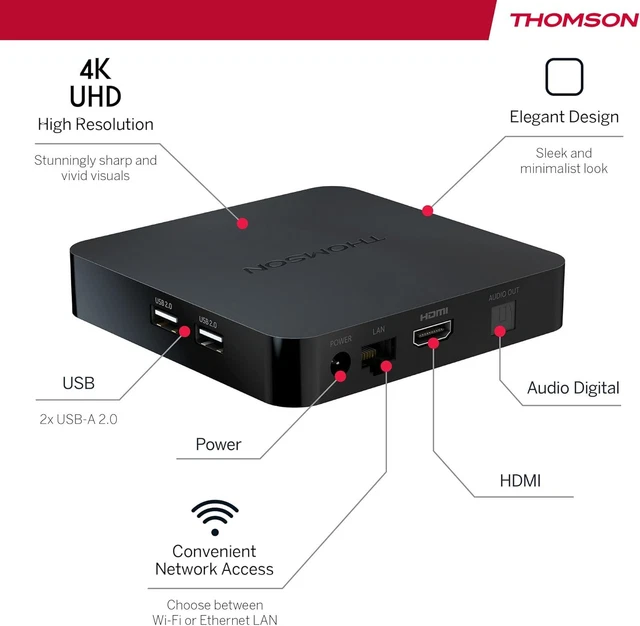 THOMSON STREAMING BOX 240UK, 4K UHD, Google TV, Google Cast, Google ...
