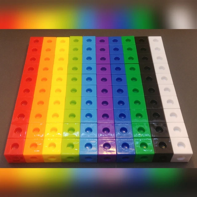 MATHS MULTILINK CUBES 100x2cm Blocks Educational Toy Adding Rainbow ...