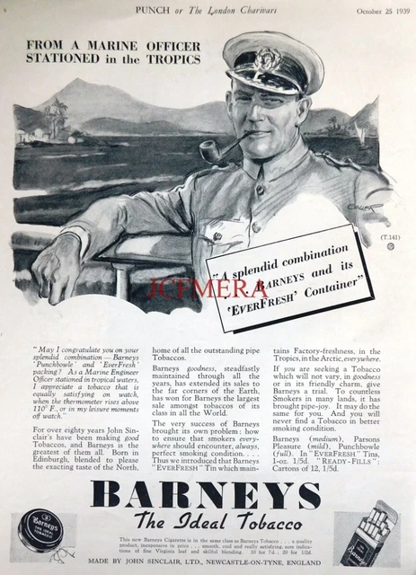BARNEY 'EVERFRESH' TOBACCO 1939 Marine Officer ADVERT Vintage Print Ad ...