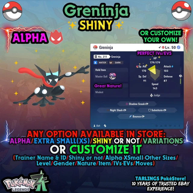POKEMON LEGENDS ZA 🦖 Greninja SHINY ALPHA LVL50 🎗️ BATTLE READY 🎗️ IVs ...