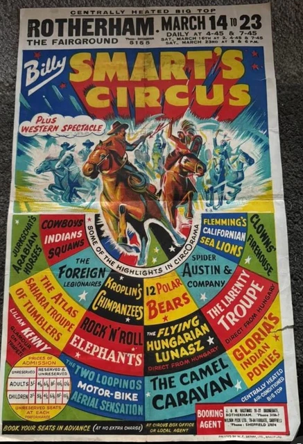ROTHERHAM BILLY SMARTS circus Poster cirque Affiche plakat circo £100. ...