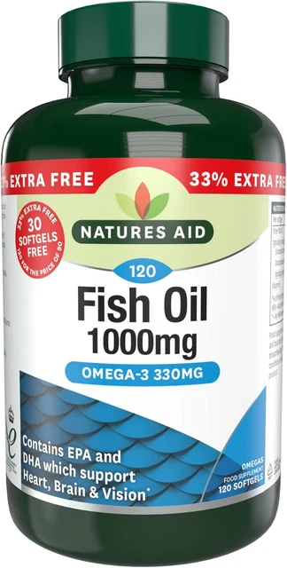 NATURES AID FISH Oil 1000mg | Omega 3 (180mg Epa & 120mg Dha) | Made In ...