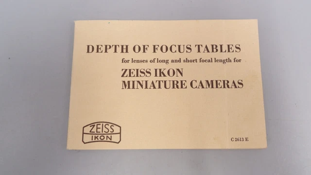 VINTAGE DEPTH OF Focus Tables For Zeiss Ikon Miniature Cameras Booklet ...