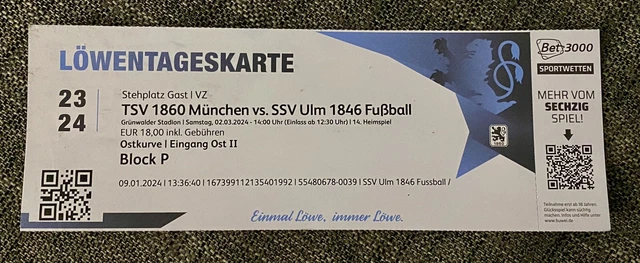 TSV 1860 MÜNCHEN - SSV Ulm Ticket Karte Grünwalder Stadion 23/24 EUR 4 ...