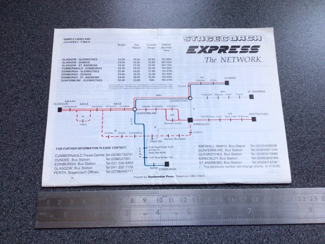 STAGECOACH FIFE SCOTTISH Bus Group Express Coach Timetable June 1994 ...