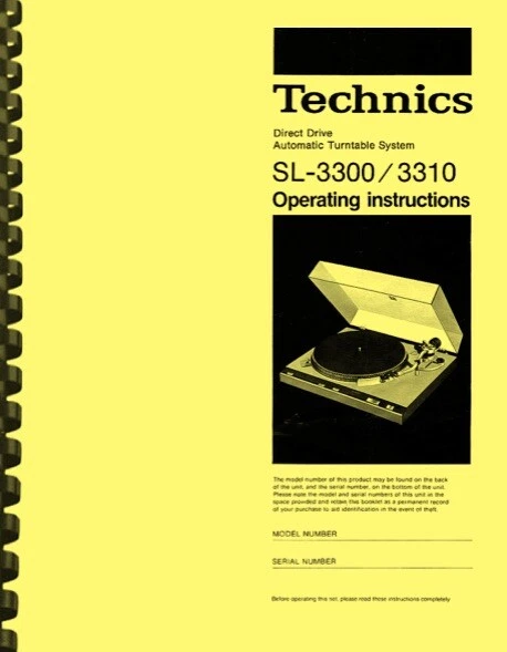 TECHNICS SL-3300 3310 Direct Drive Turntable OWNER'S MANUAL and SERVICE ...