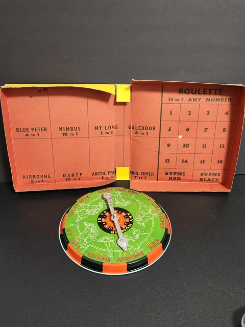 VINTAGE BRITISHMADE THE Handicap Race Game Tin Spinner Horse Racing ...