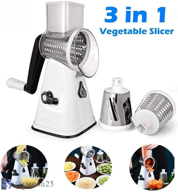 VEGETABLE SLICER CUTTER Grater Manual Food Chopper Machine 3-Blade ...