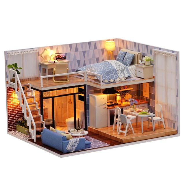 DIY MINIATURE DOLLHOUSE Kit Lifelike Mini 3D Wooden House Room Handmade ...