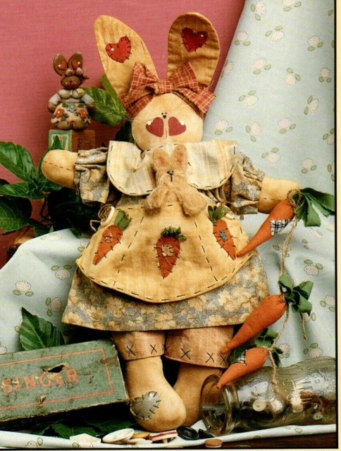 PRIMITIVE PATTERN DOLL Easter Rabbit Bunny Folk Art $10.05 - PicClick