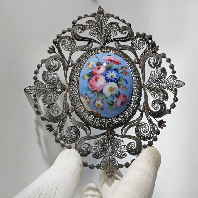 ANCIEN CADRE PORTE reliquaire en métal filigrané boitier amovible en ...