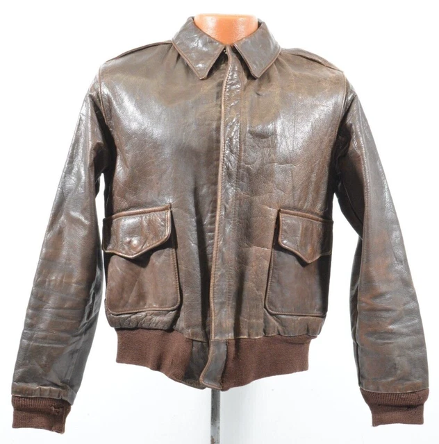 ORIGINAL WWII USAAF A-2 Leather Flight Jacket By Aero Dwg No 30H1415 sz ...
