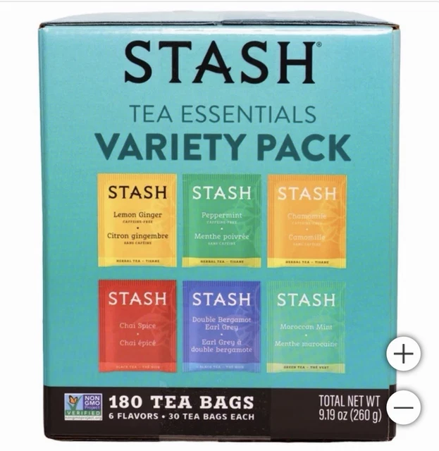 STASH TEA ESSENTIALS Variety Pack, 180-count, 6 Flavor Tea 30 Bags Each ...