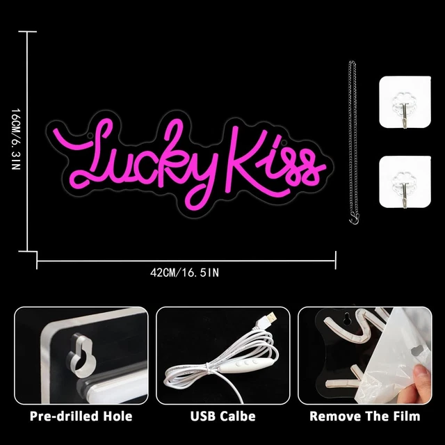 UEXNKJ-Y LUCKY KISS Neon Sign Pink LED Neon Sign Letters Neon Light ...