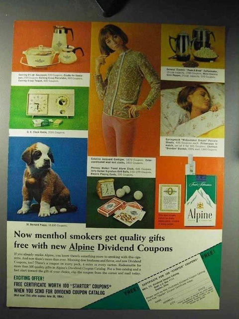 1964 ALPINE CIGARETTES Ad - Menthol Smokers Get Gifts £18.88 - PicClick UK