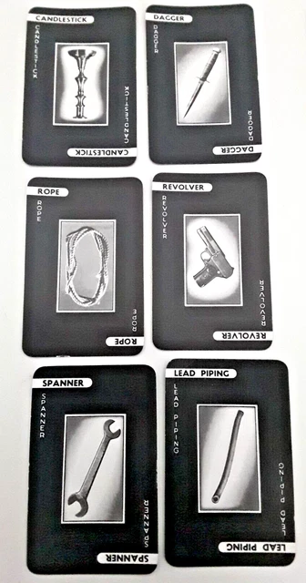 VINTAGE CLUEDO GAME 6 Murder Weapon Cards 1972 Spare Part Replacement ...