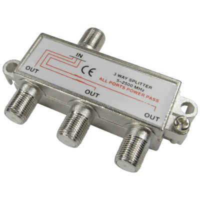3 WAY TV Aerial Splitter Coax Coaxial Cable F Type Screw Satellite Sky ...