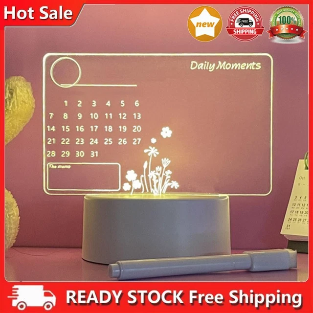 ACRYLIC DIY DESKTOP Lamp Rewritable Calendar Board Writing Lamp Home ...