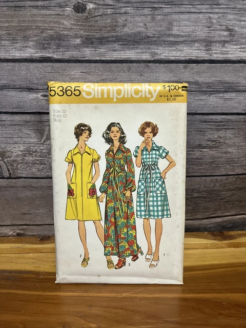 VINTAGE 1960S SIMPLICITY 5365 Sewing Pattern Miss Smock Robe Size 20 ...