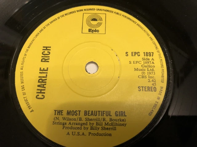 CHARLIE RICH - The Most Beautiful Girl 7" disque vinyle single EUR 4,07 - PicClick FR