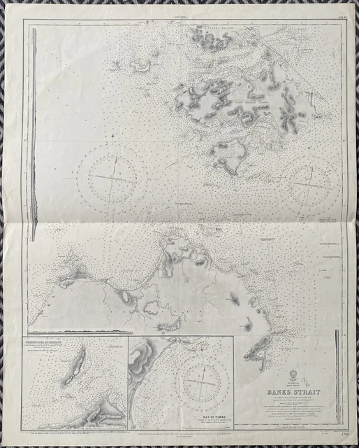 VINTAGE 1946 NAVIGATION Chart Tasmania Bass Straits Bay of Fires Wall ...