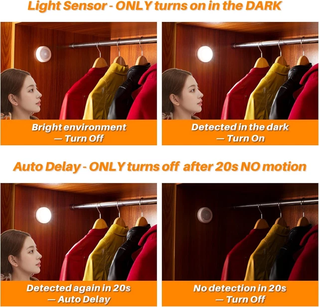 MOTION SENSOR LIGHTS Indoor, Cordless Stick on LED Puck Lights AAA ...