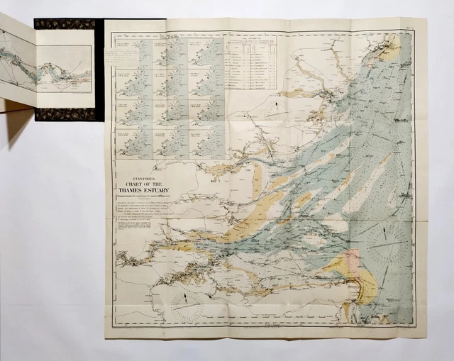 CHART OF THE THAMES Estuary original antique Victorian map Stanford ...