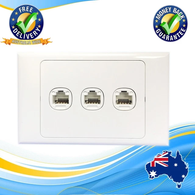 3 PORT CAT 6 Wall Plate Clipsal Style RJ45 HighData Network LAN Outlet ...