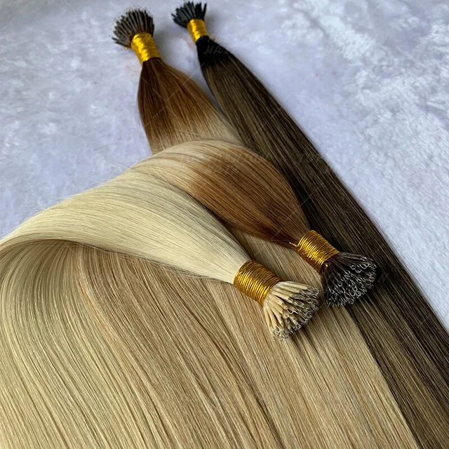 14&-24& NANO ANNEAU micro boucle perle indienne/russe Remy extensions ...