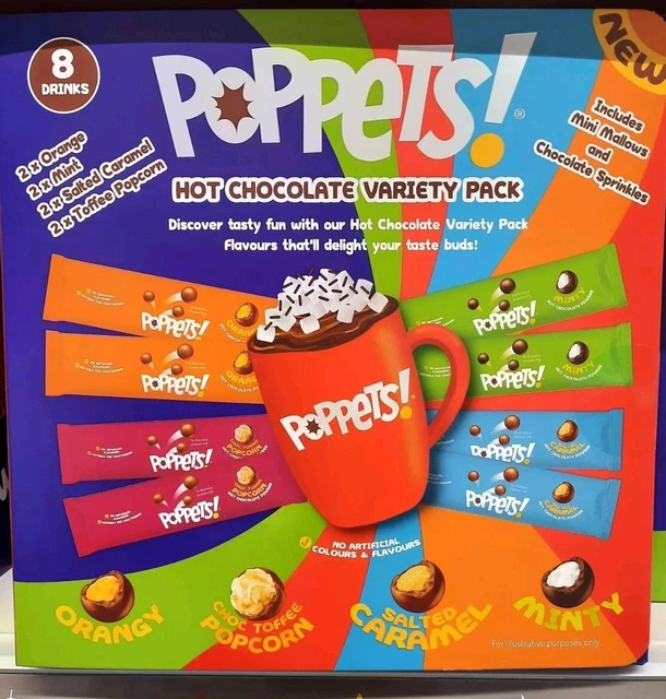 POPPETS HOT CHOCOLATE Variety Pack. 8 Sachets. 4 Flavours. Gift Set ...