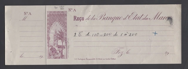 MOROCCO CHEQUE SPECIMEN Of "Banque D'etat Du Maroc" Fez Circa 19** £16. ...