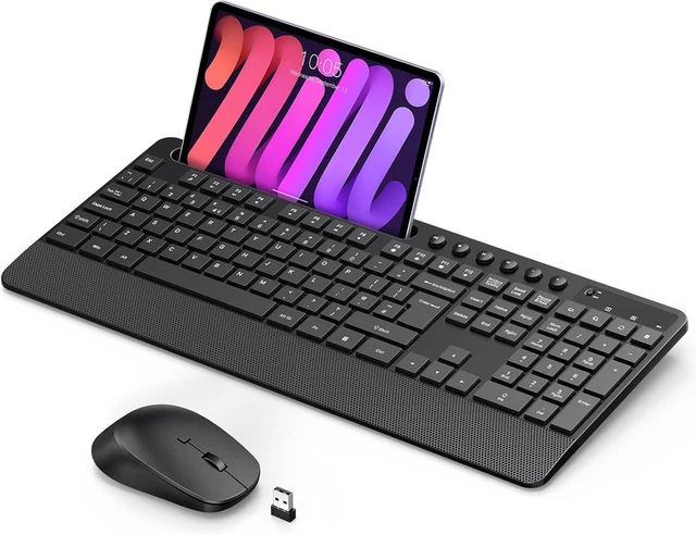 WIRELESS KEYBOARD AND Mouse Set, 2.4G Cordless Ergonomic Full-Size ...