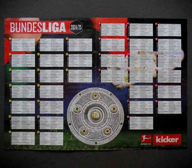 BUNDESLIGA-SPIELPLAN - SAISON 2024/25 - Größe 56 cm x 40 cm _ A2 Format ...