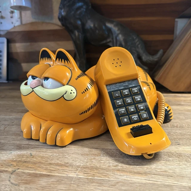 VINTAGE GARFIELD LAND Line Phone 80's Tyco Eyes Open & Close Tested ...