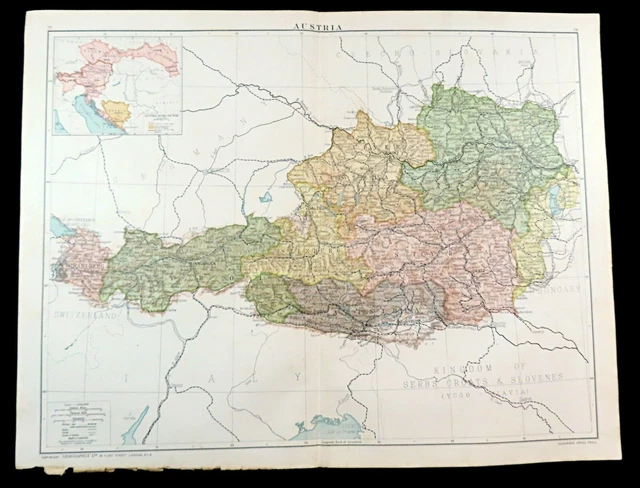 MAP OF AUSTRIA Austro Hungarian Empire Post WW1 Borders Antique Large ...