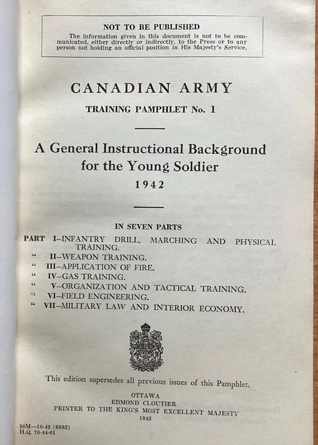 CANADIAN ARMY TRAINING PAMPHLET No. 1. Original WW2 Training Pamphlet ...