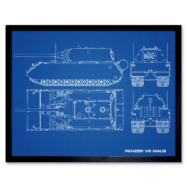 PANZER VIII MAUS Super-Heavy Tank Blueprint Plan Wall Art Print Framed ...