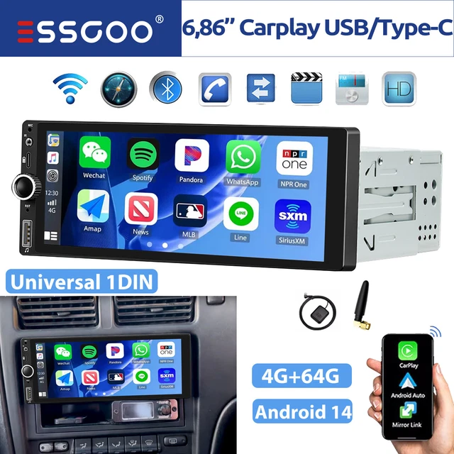 ANDROID14 AUTORADIO 1 DIN 4+64G Apple Carplay GPS NAVI SWC FM USB WiFi ...