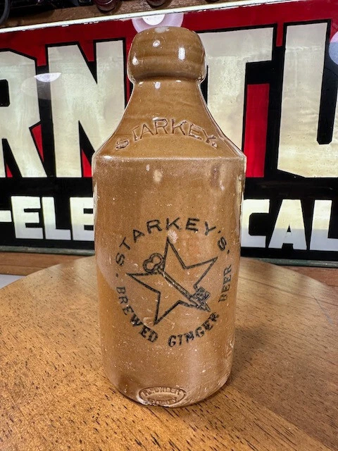 ANTIQUE AUSTRALIAN STONEWARE Bottle Starkey's Brewed Ginger Beer Fowler ...