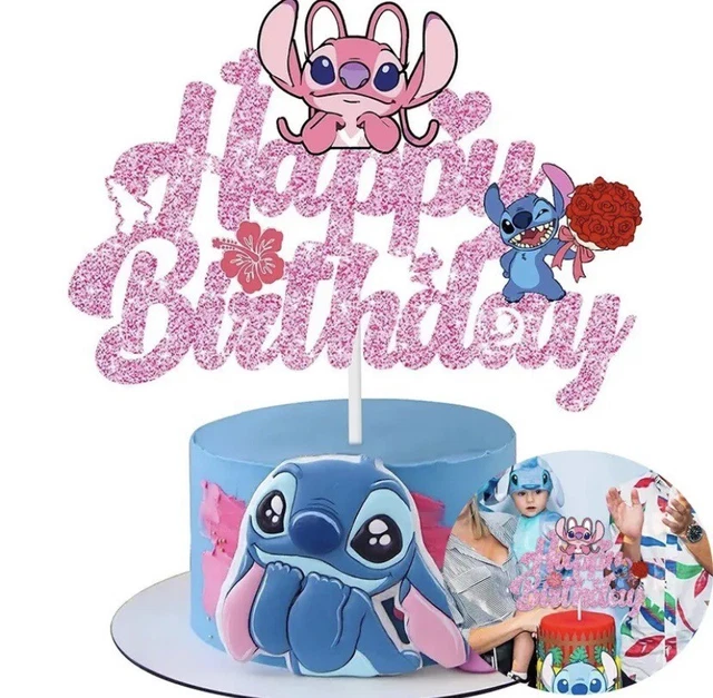 STITCH & ANGEL Happy Birthday Cake Topper Pink. Lilo And Stitch ...